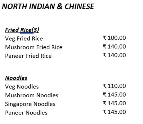 Menu at Ayodhya Vaibhava, Bengaluru