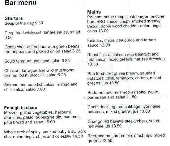 Menu at The Peasant pub & bar, London