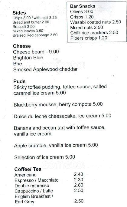 Menu at The Peasant pub & bar, London