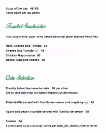 Menu at Starke Ayres Restaurant, Cape Town, West Coast Village