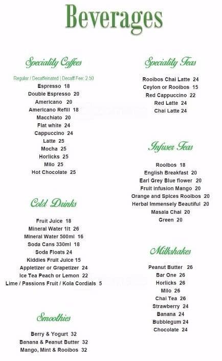 Menu at Starke Ayres Restaurant, Cape Town, West Coast Village