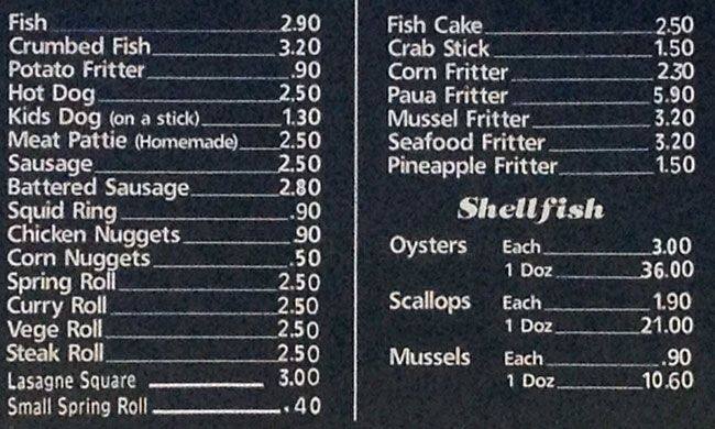 Menu at Otaki Seafoods fast food, Otaki