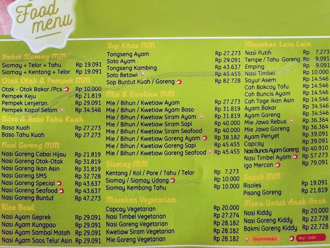 Menu at MM Juice Restaurant, Bogor, Giant Taman Yasmin
