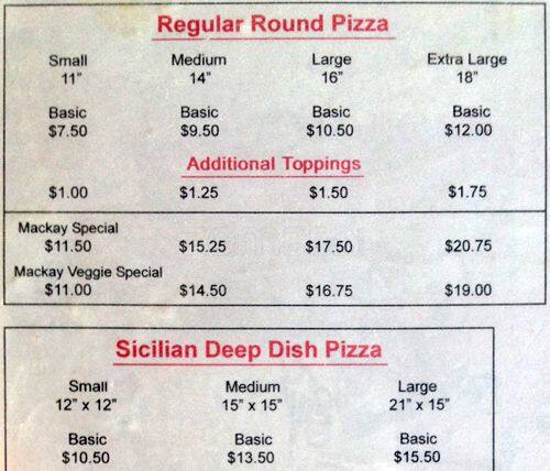 Menu at Mackay Pizza & Submarines pizzeria, Brampton, 40 Gillingham Dr