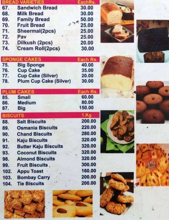 Bakers 'Q' Menu, Menu for Bakers 'Q', Amberpet, Hyderabad - Zomato