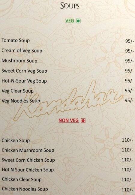Menu at Kandahar, Indore