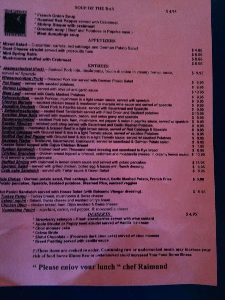 Menu at Euro Bistro restaurant, Herndon