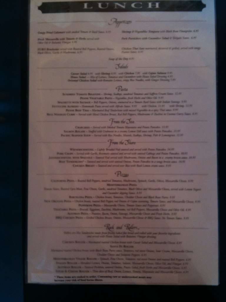 Menu at Euro Bistro restaurant, Herndon