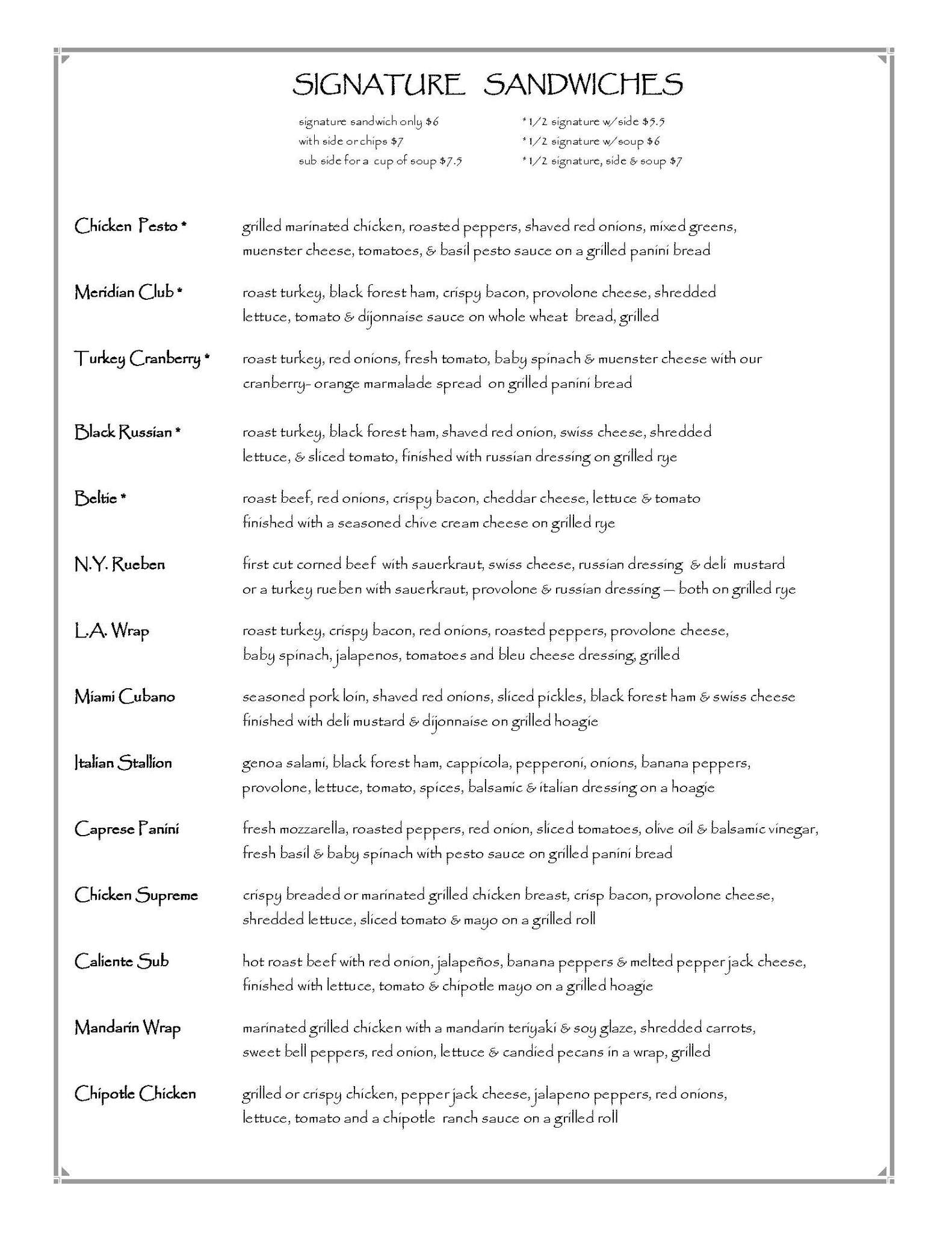 Menu at Cafe Meridian & Catering Company, Durham