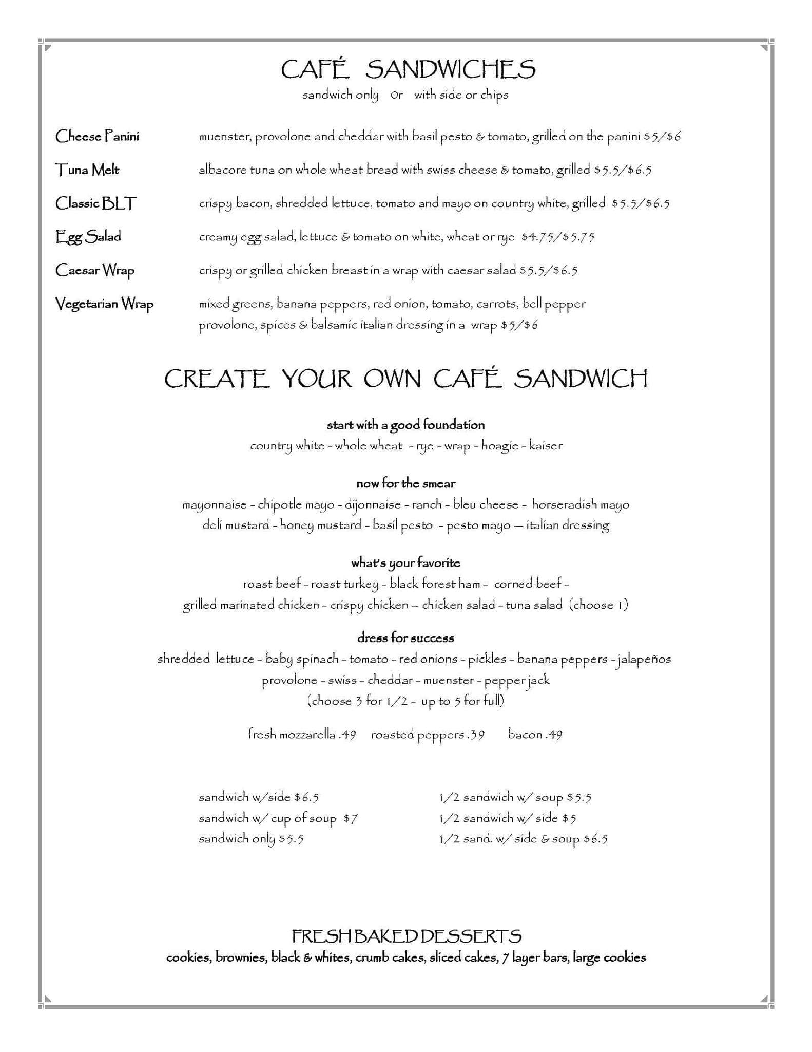 Menu at Cafe Meridian & Catering Company, Durham