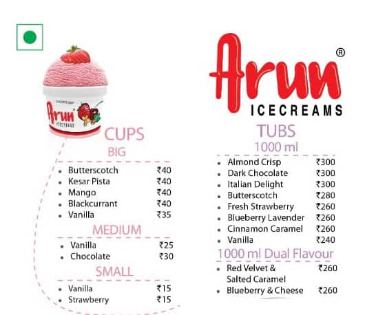 Menu at Arun Ice Creams, Salem, -3/4