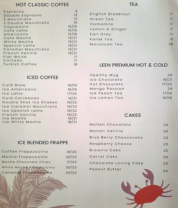 Menu of Leen, Al Bateen, Abu Dhabi