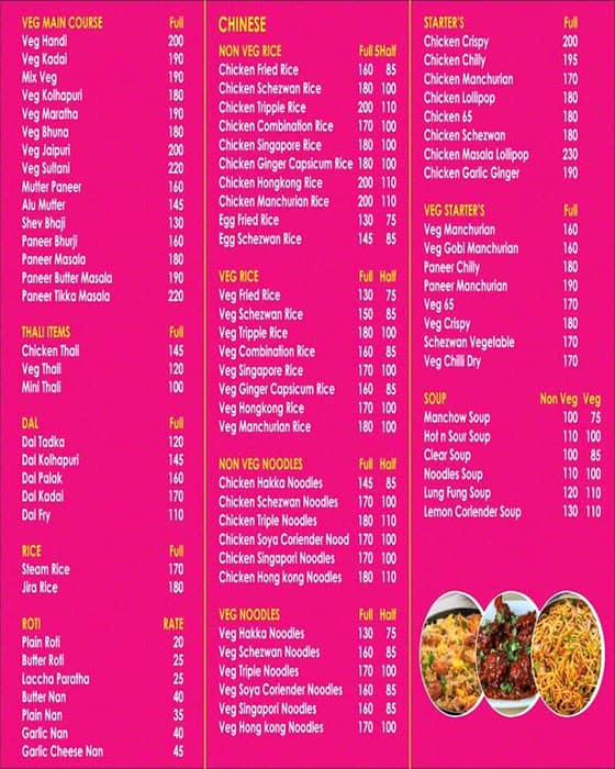 Menu of Mehfil - E - Jashn, Undri, Pune
