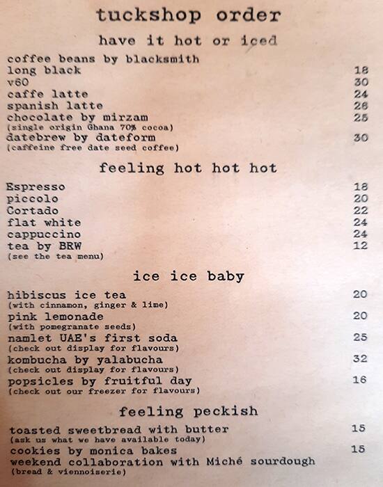 Menu of TUCKSHOP, Al Khalidiya, Abu Dhabi
