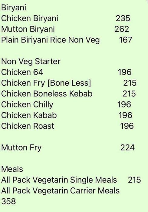 Menu of Annapoorna From House Of RRR, Vijay Nagar, Mysore