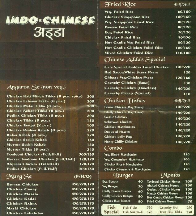 Indo Chinese Adda Menu, Menu for Indo Chinese Adda, Moti Nagar, New ...