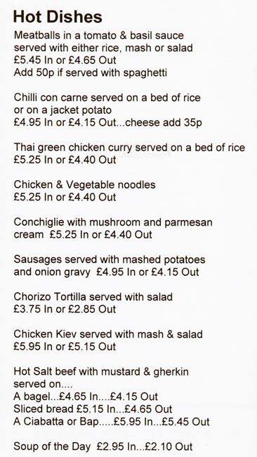 Menu at La Sosta cafe, London