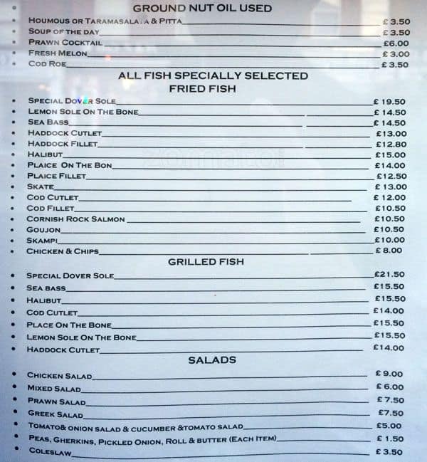 Menu at Nautilus fast food, London