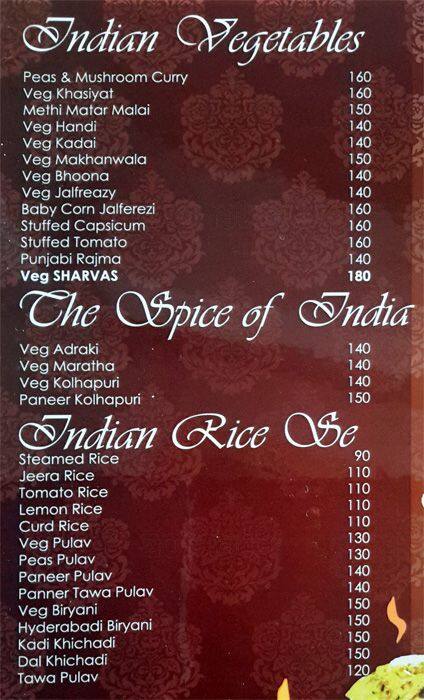 Menu at Sharvas Pure Veg, Pune