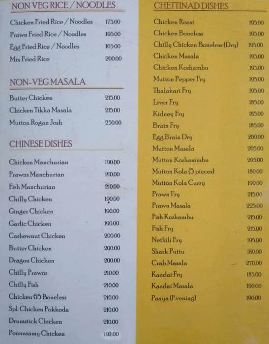Menu at Ponnusamy Hotel, Chennai, 3737+JJ7