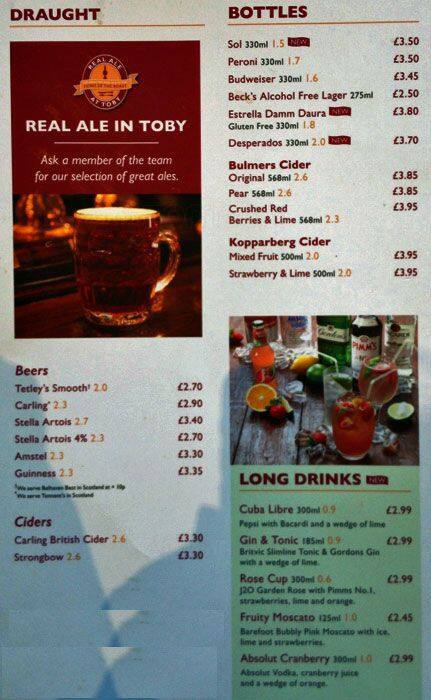 Menu at Toby Carvery Edinburgh restaurant, Edinburgh, 41 Howden Hall Rd