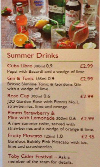 Menu at Toby Carvery Edinburgh restaurant, Edinburgh, 41 Howden Hall Rd