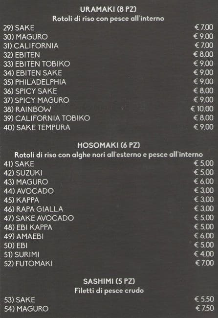 Menu at Oishi Sushi Restaurant, Rome