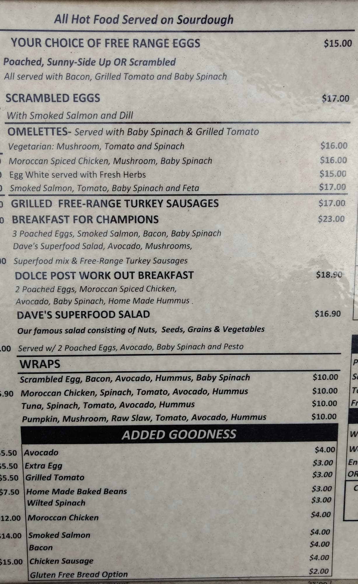 Menu at Dolce Terra cafe, Manly