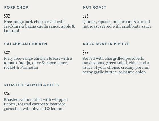 Menu at Jamie Olivers Italian restaurant, Brisbane City