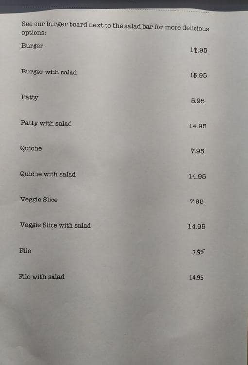 Menu at Veggie Mama cafe, Mount Lawley