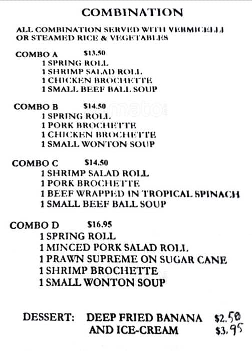 Menu at Pho Saigon restaurant, Delta, 16 Ave