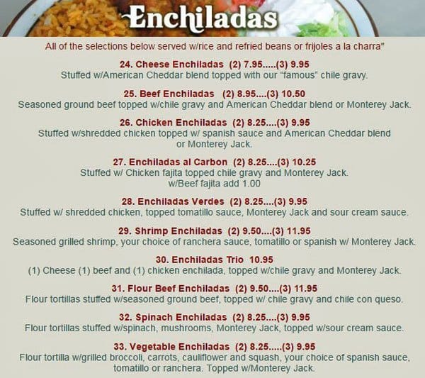 Menu at La Fiesta, Houston, Katy Freeway