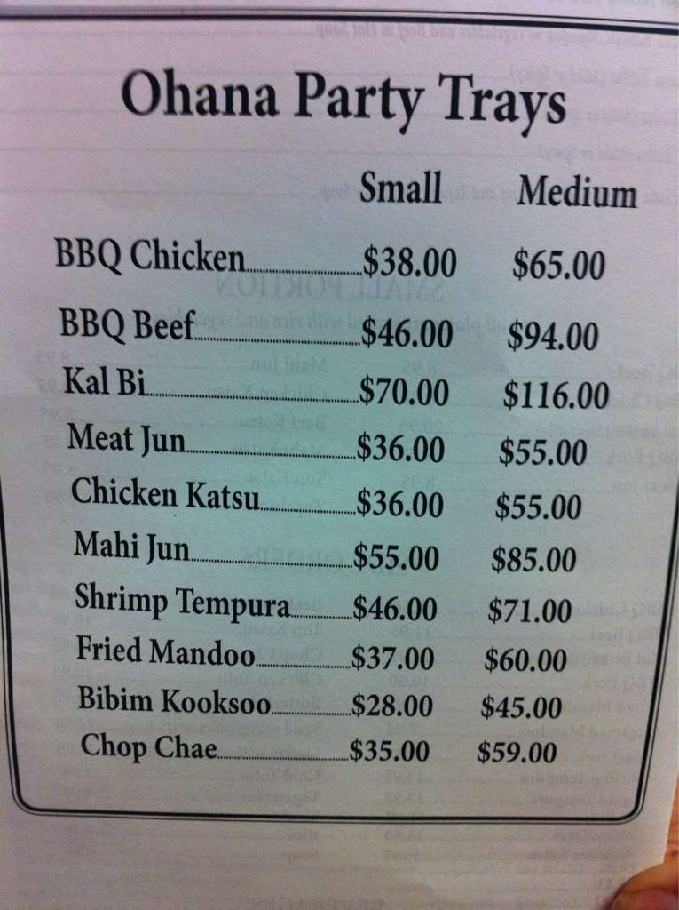 Menu at Kim Chee #9 restaurant, Lihue
