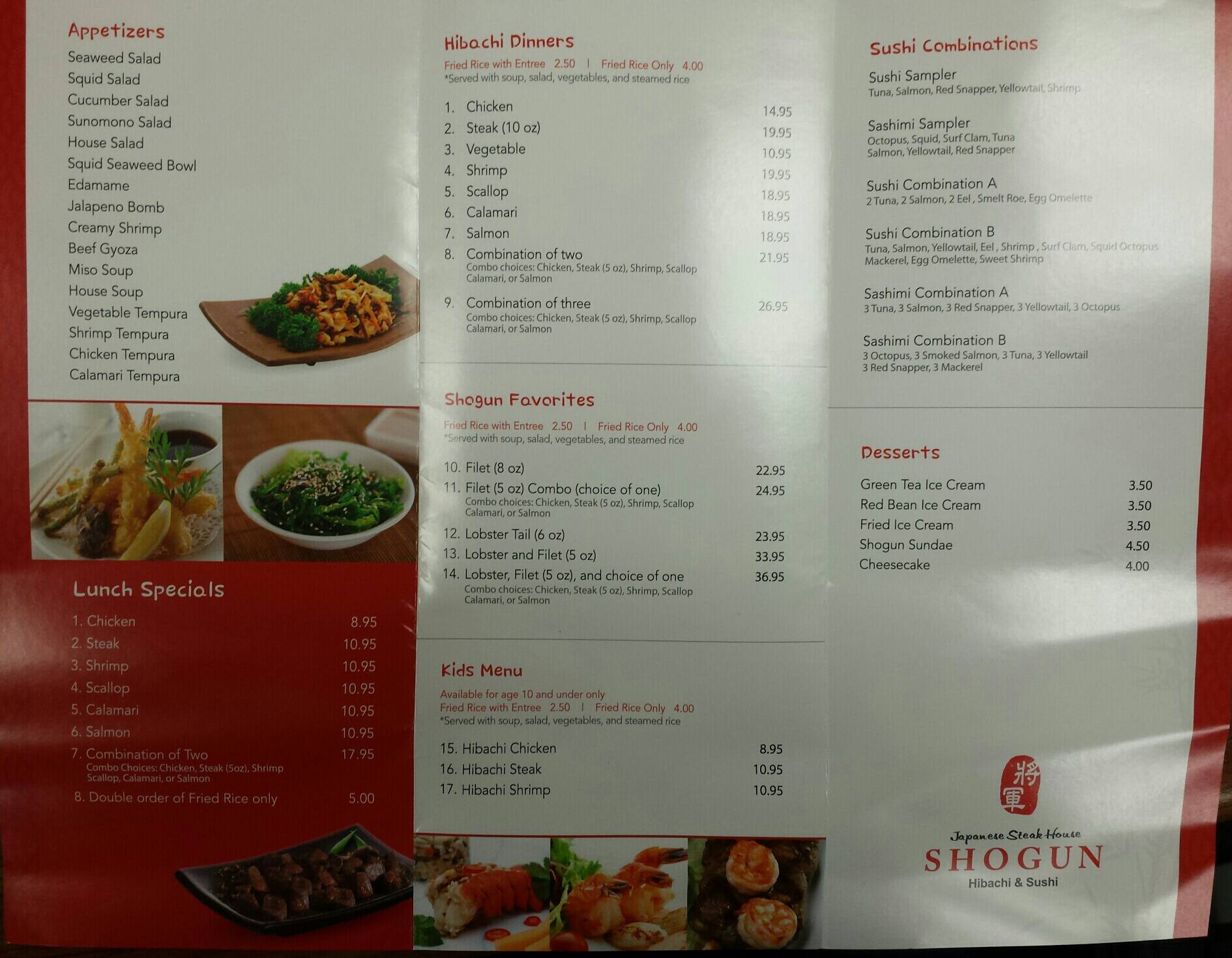 Menu at Shogun in Paris restaurant, Paris