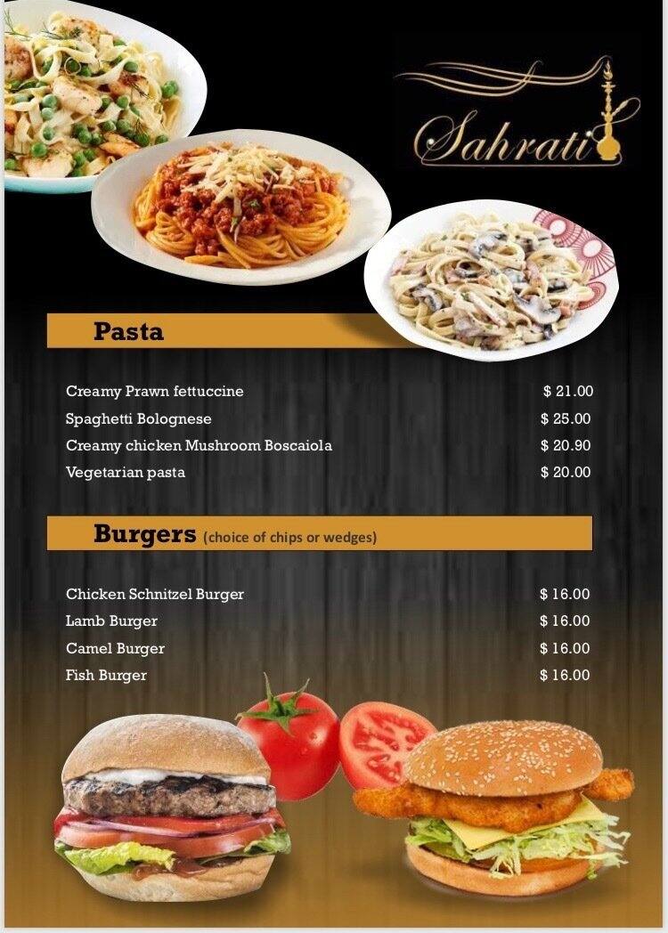 Menu at Sahrati Shisha Bar, Liverpool