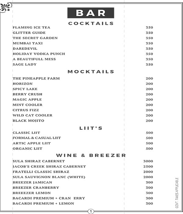 Menu of Flames Restro & Bar - Raghu Mahal Hotel, Ashok Nagar, Udaipur