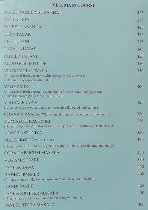 Menu at Raghu Mahal Hotel, Udaipur, 93 Airport Road