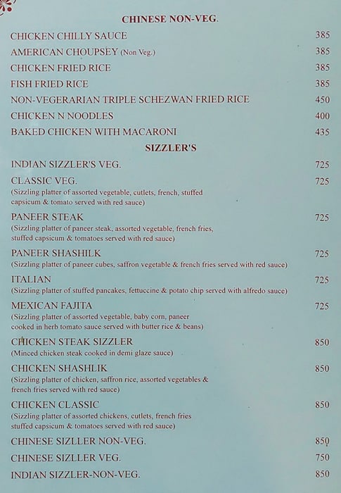 Menu at Raghu Mahal Hotel, Udaipur, 93 Airport Road