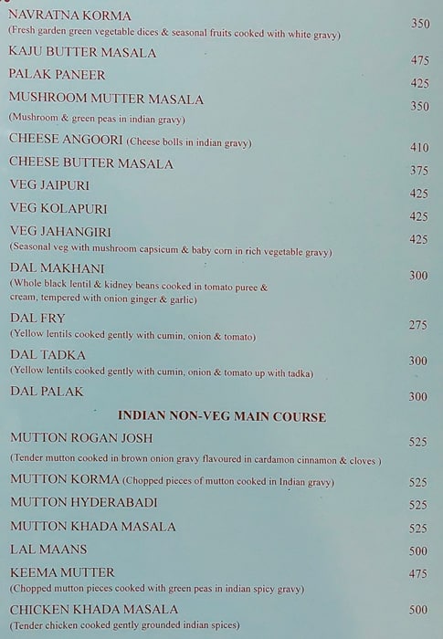 Menu at Raghu Mahal Hotel, Udaipur, 93 Airport Road