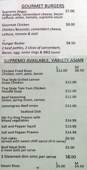 Menu at Supremo Takeouts restaurant, Ethelton