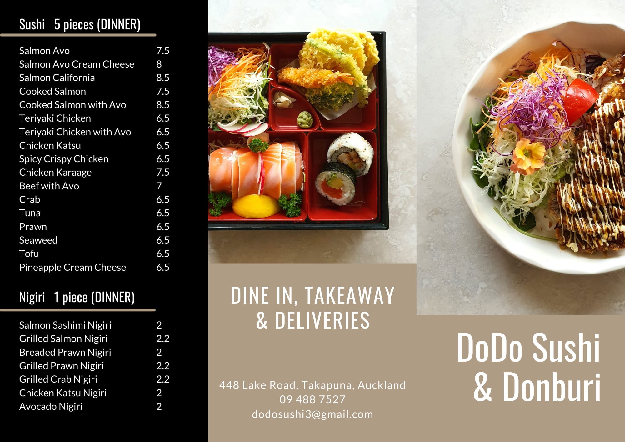 Menu at DoDo Sushi & Donburi restaurant, Auckland