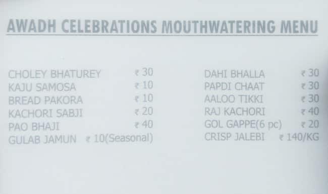 Awadh Celebration Menu, Menu for Awadh Celebration, Kalkaji, New Delhi ...