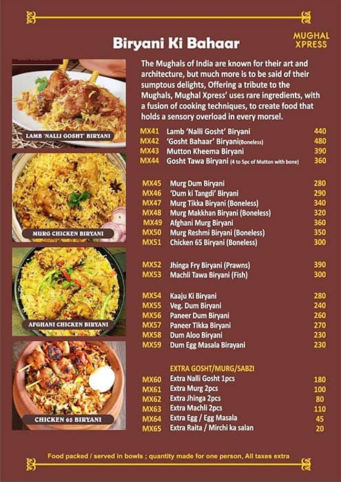 Menu of Mughal Xpress, Madhapur, Hyderabad