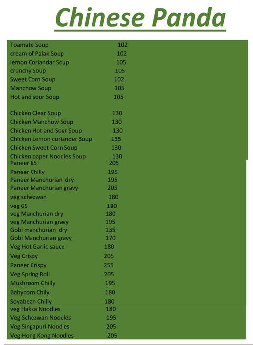Menu of Chinese Panda, Pimple Saudagar, Pune