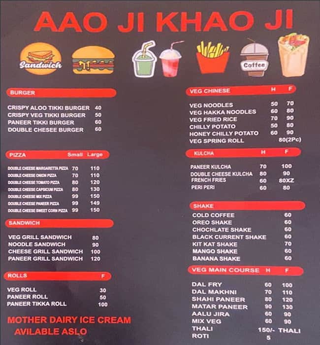 Menu of Foods Island, Sector 52, Noida