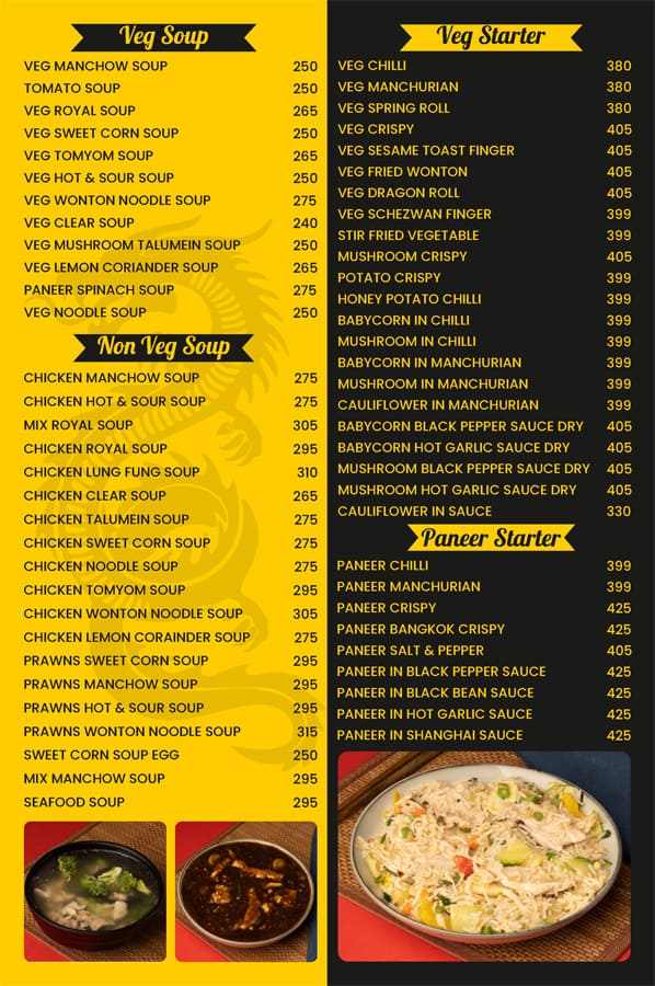 Menu of Golden Dragon Chinese Point, Kandivali East, Mumbai