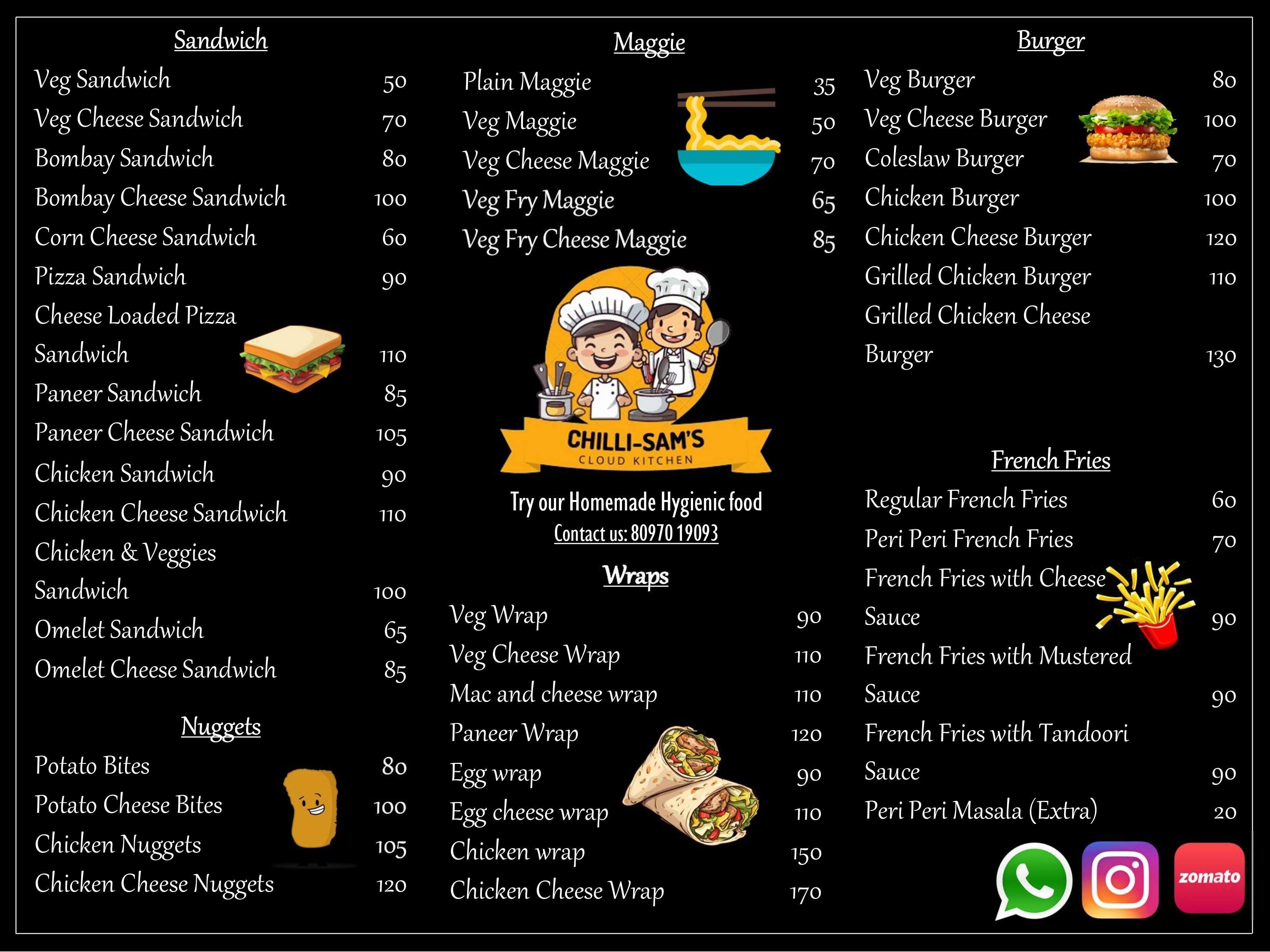 Menu of Chilli - Sam's Cloud Kitchen, 4 Bungalows, Mumbai