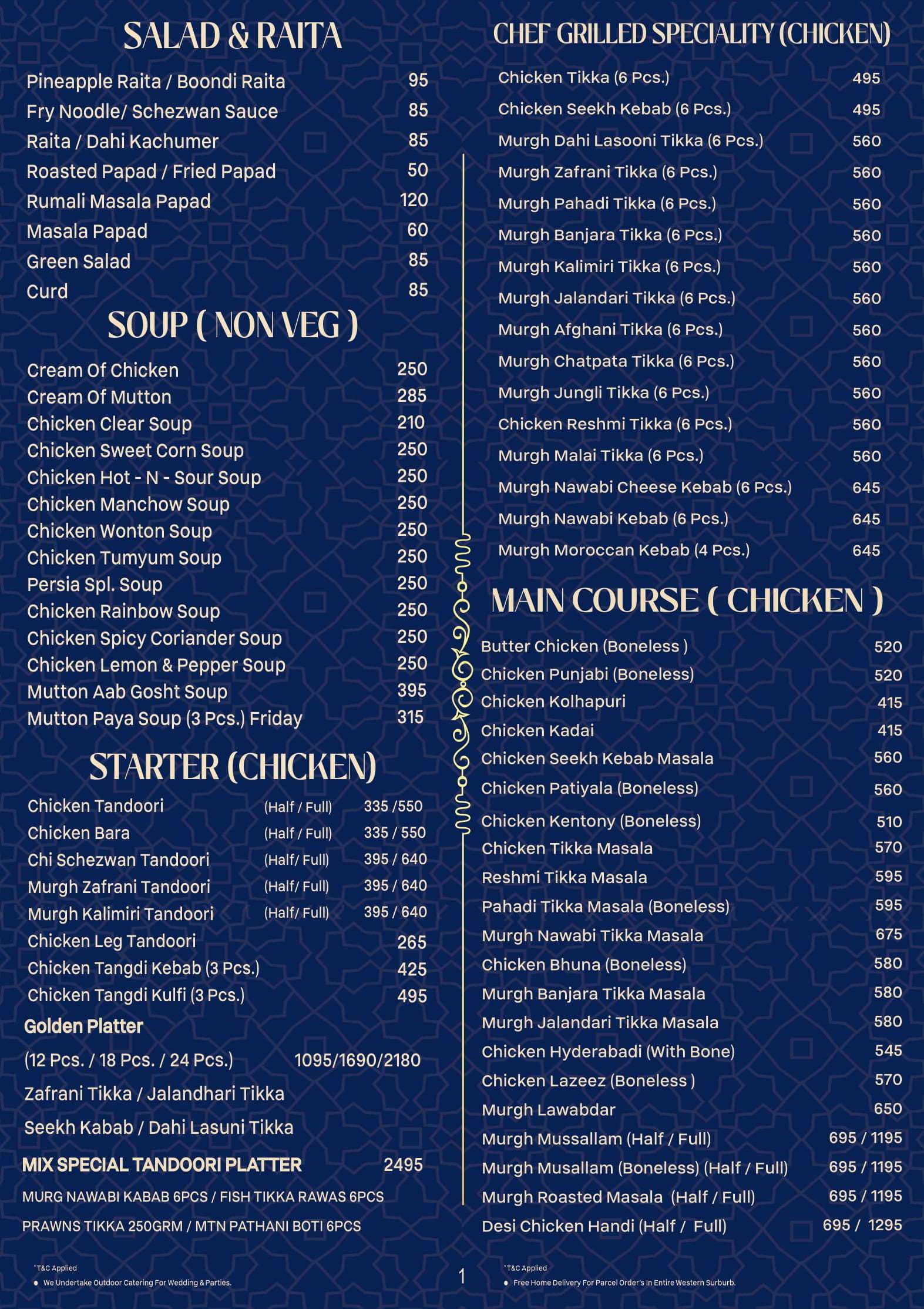 Menu of Persia Darbar, Jogeshwari, Mumbai