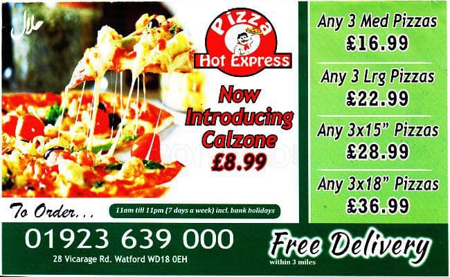 Menu at Pizza Hot Express pizzeria, Chertsey