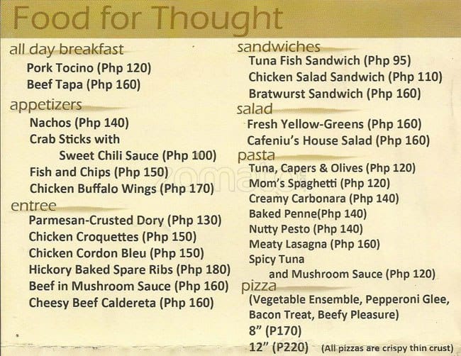 Menu at Cafe Niu, Marikina